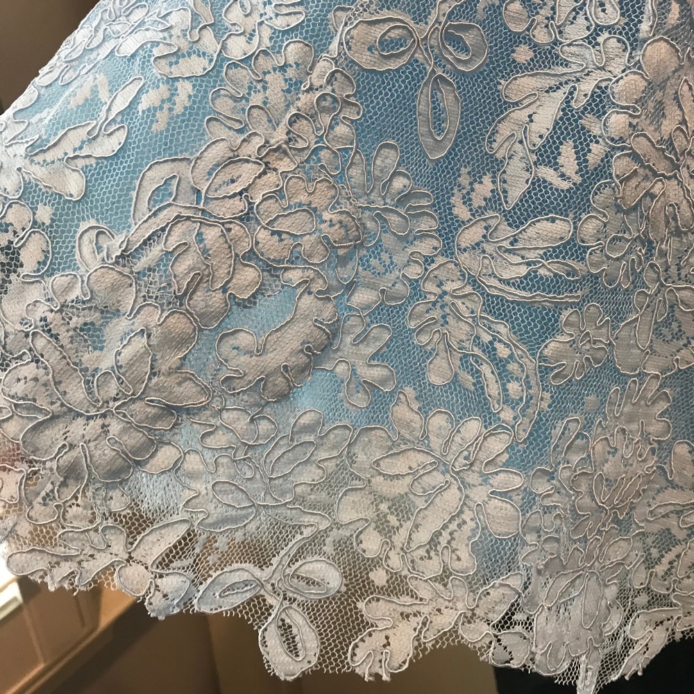 Light Blue Lace Short Strapless La Femme Dress - Gem